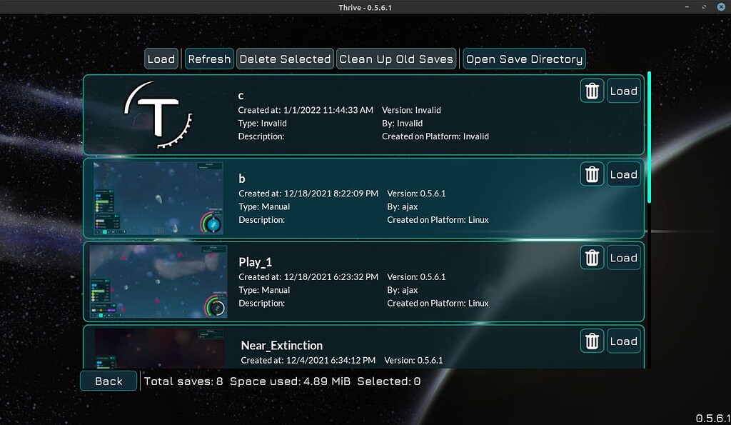 Save Load Menu Function Gameplay Thrive Development Forum